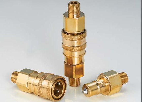 Thread Brass Hydraulic Quick Connect Couplings , Poppet Valve Male ...